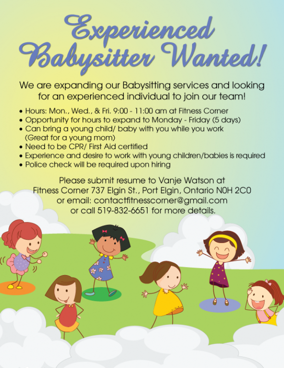 Fitness Corner Babysitter wanted - Fitness Corner